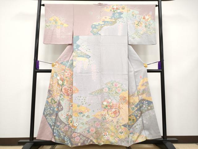 平和屋着物■極上　訪問着　作家物　駒刺繍　絞り　草花文　金銀彩　逸品　CYAA2741s5