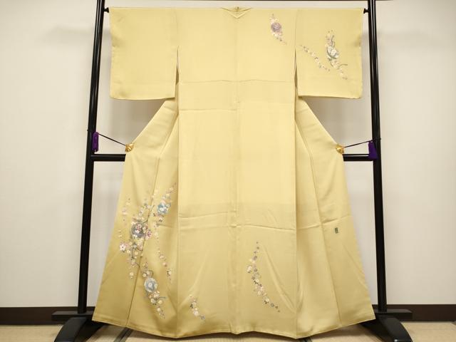 平和屋本店■極上　本加賀友禅作家　田中勲　訪問着　鞠花文　暈し染め　さが美扱い　卵色地　逸品　未使用　CYAA2764s5