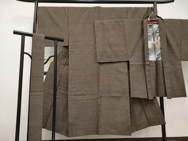 平和屋本店■極上　男性　結城紬　アンサンブル・角帯セット　100亀甲　総詰め　赤墨色地　逸品　CYAA2769s5