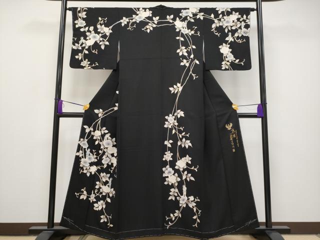 平和屋本店■極上　螺鈿工芸作家　佐野正喜　訪問着　小人　枝花文　黒地　金彩　逸品　未使用　CYAA2785s5