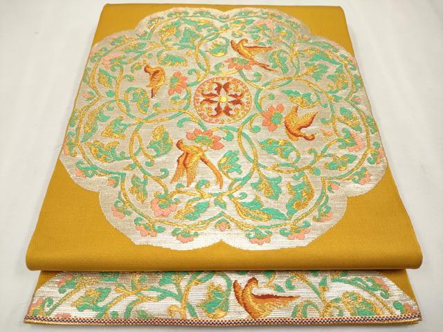 平和屋着物■極上　龍村美術織物　たつむら　六通柄　本袋帯　唐織　唐鏡寿鳥錦　金銀糸　山吹茶色地　逸品　CYAA2815s5