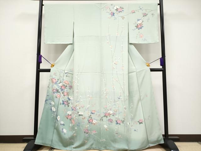 平和屋着物■極上　訪問着　友禅　作家物　枝椿　暈し染め　柳鼠色地　逸品　未使用　CYAA2837s5