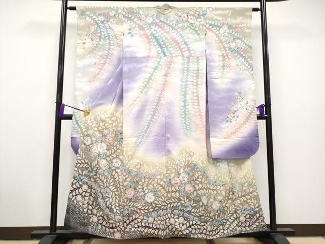 平和屋着物■極上　越後十日町の一流染匠　桐屋・翠山工房　振袖　絞り　辻が花　暈し染め　銀通し地　逸品　CYAA2856s5