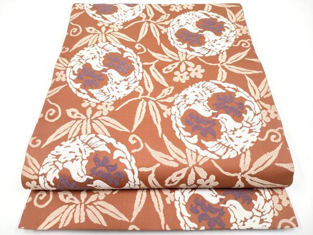 平和屋着物■極上　俵屋　人間国宝　喜多川平朗  有職織物　六通柄袋帯　唐織　花喰鳥　雀茶色地　逸品　CYAA2925s5