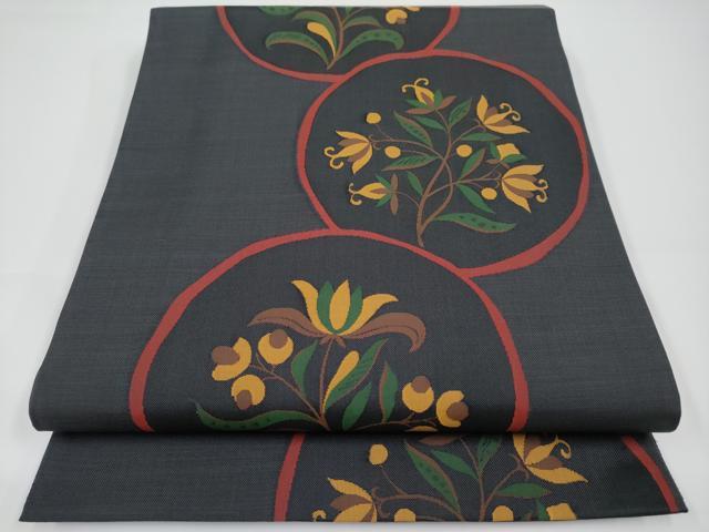 平和屋着物■極上　名門木屋太　今河織物　六通柄袋帯　花丸文　黒地　逸品　未使用　CYAA2940s5