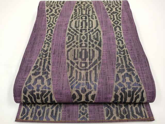 平和屋着物■極上　西陣　勝山織物謹製　六通柄袋帯　紬地　立涌吉祥文　葡萄色地　逸品　CYAA2956s5