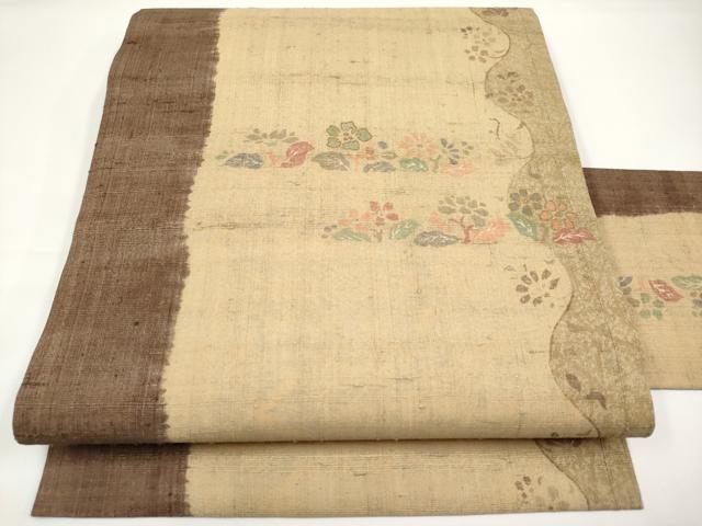 平和屋着物■極上　染織の名門　しょうざん  生紬　九寸名古屋帯　草花文　金彩　逸品　未使用　CYAA2969s5