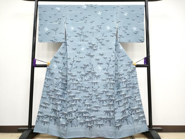 平和屋本店■極上　人間国宝 小宮康孝　訪問着　江戸小紋　雪持ち笹　鳥　鮫小紋柄　三越扱い　港鼠色地　逸品　CYAA3004s5