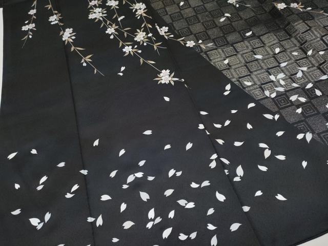 平和屋本店□極上 訪問着 枝垂れ桜文 黒地 金銀彩 逸品 CYAA3027s5 訪問着