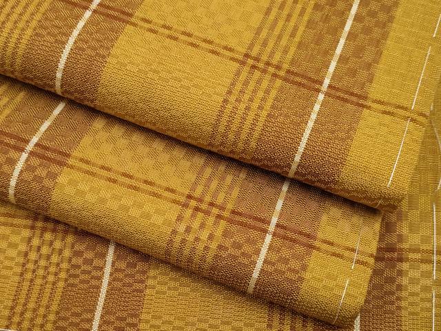 平和屋本店■極上　山下八百子　本場黄八丈　市松綾織　紬　逸品　CYAA3037s5