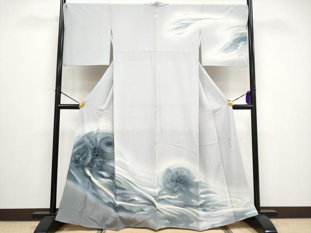 平和屋着物■極上　染色作家　安達華生　訪問着　手描き　龍　暈し染め　霞色地　逸品　CYAA3077s5