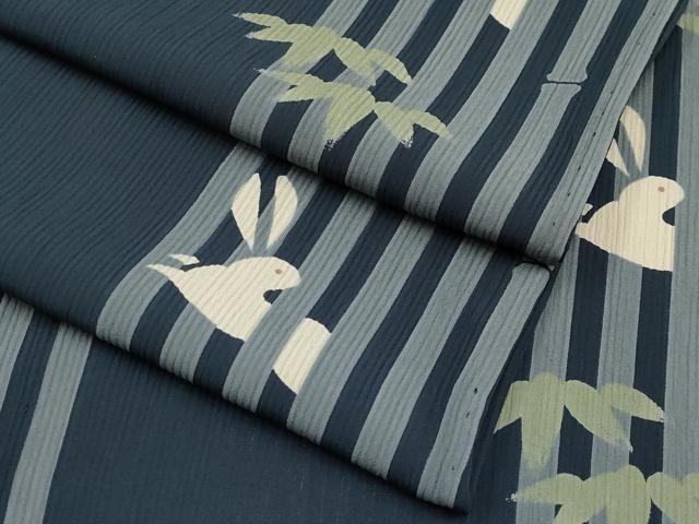 平和屋着物■極上　夏物　撫松庵　小紋・浴衣兼用　セオアルファ　跳兎　笹竹文　蝋色地　洗える着物　逸品　CYAA3115s5