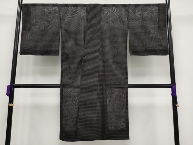 平和屋着物■極上　スリーシーズン　春夏秋　塵除け　道中着　ロング丈　吉野間道　黒地　逸品　未使用　CYAA3124s5