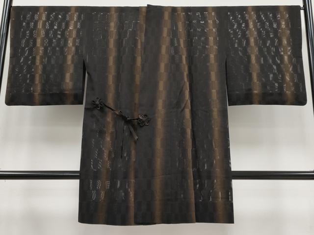 平和屋着物■極上　スリーシーズン　道中着　塵除け　道中着　ロング丈　市松紋紗　吉祥文　暈し染め　黒地　逸品　CYAA3148s5