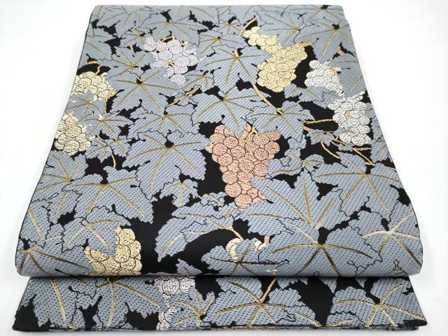 平和屋着物■極上　山口美術織物　皇室　伊勢神宮御用　西陣織　六通柄袋帯　唐織　葡萄文　黒地　金銀糸　逸品　CYAA3153s5