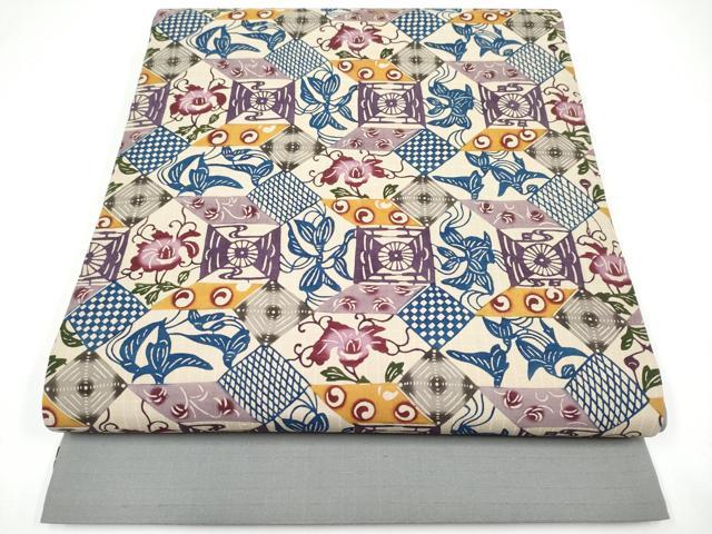 平和屋本店■極上　本場琉球紅型　九寸開き名古屋帯　紬地　花唐草文　薄香色地　逸品　未使用　CYAA3165s5