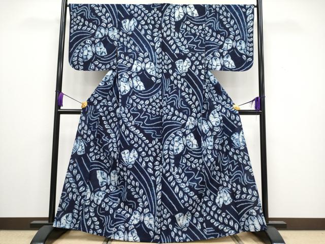 平和屋着物■極上　夏物　浴衣　有松鳴海絞り　本藍　舞蝶文　綿　逸品　CYAA3188s5