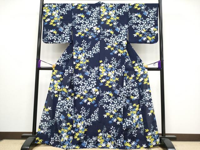 平和屋着物■極上　夏物　撫松庵　小紋・浴衣兼用　セオアルファ　枝葉文　洗える着物　逸品　CYAA3189s5