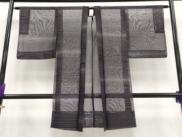 平和屋着物■極上　BANKANわものや　スリーシーズン　春夏秋　塵除け　長羽織　紗　横段文　黒紅色地　逸品　CYAA3202s5