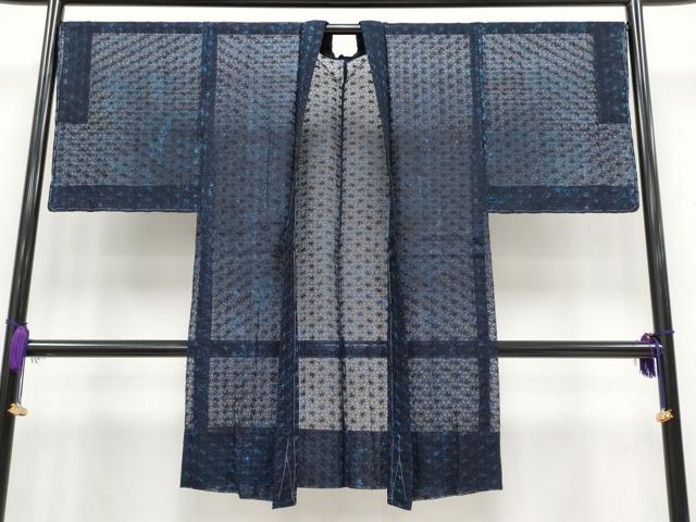 平和屋着物■極上　オーガンジー　スリーシーズン　春夏秋　塵除け　長羽織　藍　花尽くし　逸品　未使用　CYAA3205s5