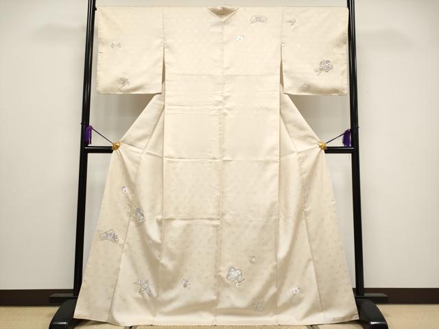 平和屋本店■極上　訪問着　総刺繍　松竹梅　金銀糸　薄卵色地　逸品　CYAA3218s5