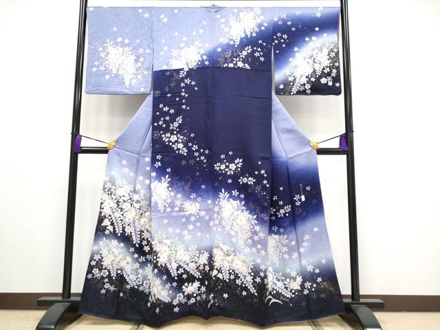 平和屋本店■極上　越後十日町の一流染匠　桐屋・翠山工房　訪問着　辻が花　絞り　暈し染め　金通し地　逸品　CYAA3231s5