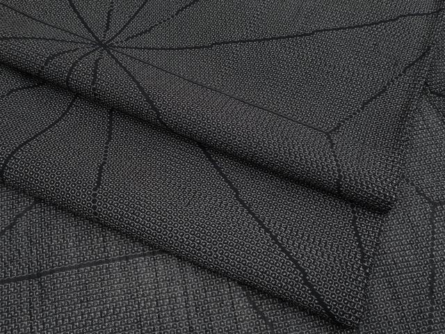 平和屋着物■極上　夏物　本塩沢　夏塩沢　100亀甲　麻の葉文様　黒地　逸品　CYAA3233s5