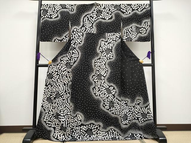 平和屋着物■極上　訪問着　総絞り　道長舞花文　黒地　逸品　CYAA3267s5