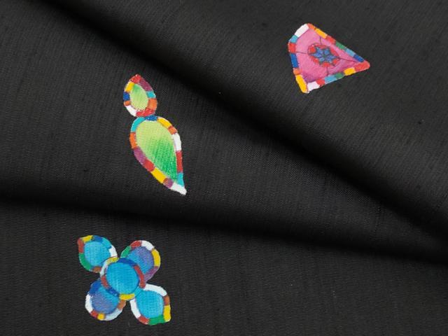 平和屋着物■極上　紬　舞花文　黒地　逸品　CYAA3278s5