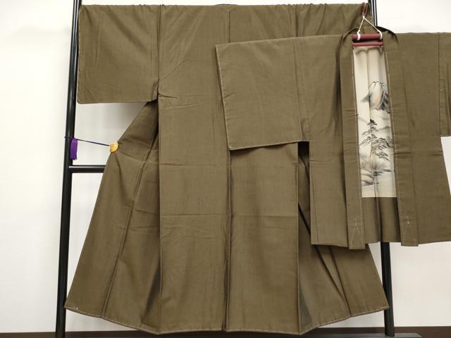 平和屋着物■極上　男性　紬　アンサンブル　色無地　涅色　逸品　未使用　CYAA3285s5