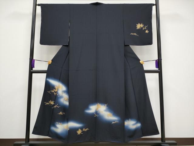 平和屋着物■極上　訪問着　松竹梅　暈し染め　金彩　濃紺地　逸品　未使用　CYAA3314s5