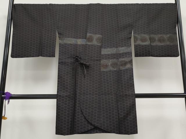 平和屋着物■極上　道中着　ロング丈　紗袷　動物花絵皿文　黒紅色地　逸品　CYAA3360s5