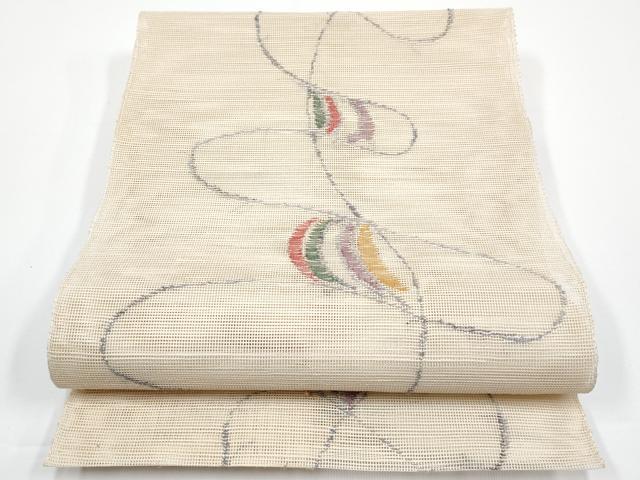 平和屋着物■極上　1854年創業　帯屋捨松　八寸名古屋帯　抽象文　薄香色地　逸品　CYAA3390s5