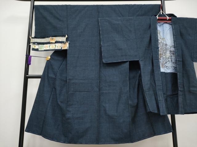 平和屋着物■極上　男性　本場結城紬　重要無形文化財　杢　アンサンブル　濃紺地　証紙付き　逸品　未使用　CYAA3424s5