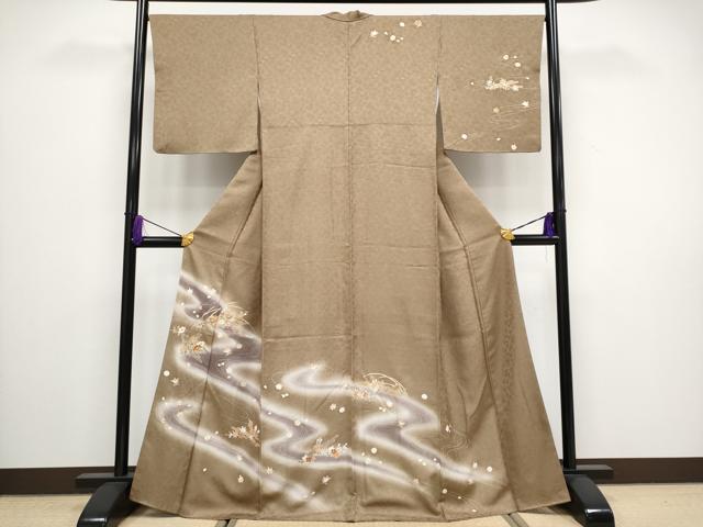 平和屋着物■極上　訪問着　駒刺繍　花筏文　暈し染め　金彩　香染色地　逸品　CYAA3432s5