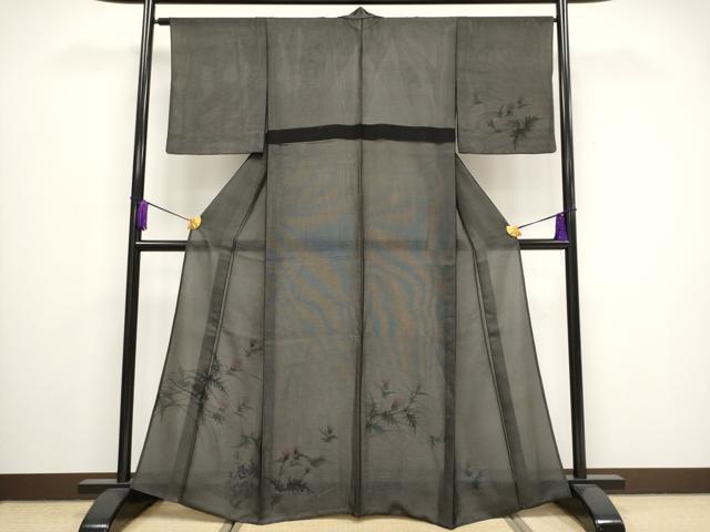 平和屋着物■極上　訪問着　無双　紗袷　紗×絽　草花文　暈し染め　黒地　逸品　CYAA3439s5