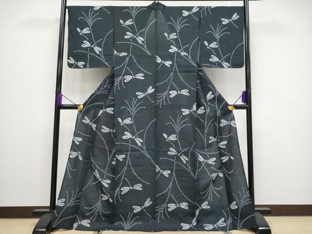 平和屋着物■極上　夏物　浴衣　有松鳴海絞り　トンボ　蝋色地　麻　逸品　未使用　CYAA3440s5