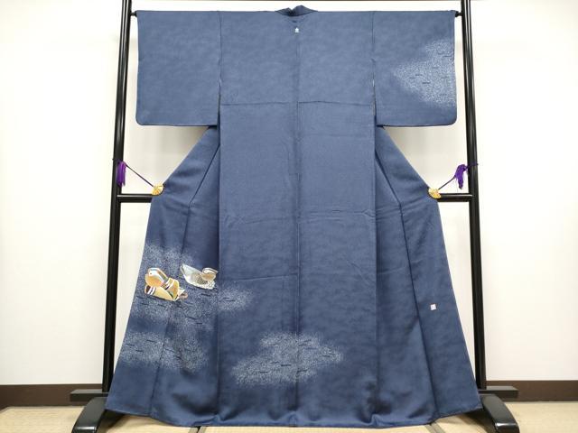 平和屋本店■極上　人間国宝・羽田登喜男　訪問着　鴛鴦　金銀彩　褐色地　逸品　CYAA3447s5