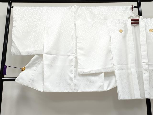平和屋着物■極上　男性　袴下着物　紋付き羽織セット　舞台衣装　菱地紋　白地　洗える着物　逸品　CYAA3481s5