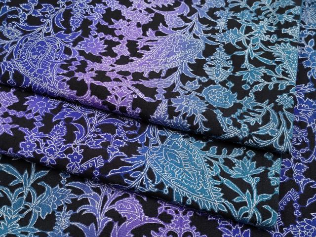 平和屋着物■極上　小紋　更紗花唐草文　黒地　銀彩　逸品　CYAA3517s5