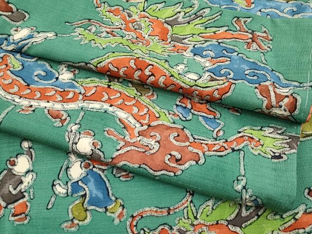 平和屋着物■極上　小紋　龍舞　お召縮緬　緑青色地　逸品　未使用　CYAA3547s5