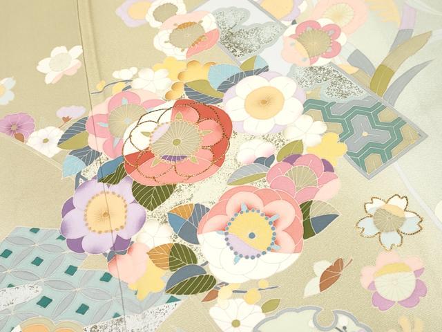 平和屋本店□極上 訪問着 駒刺繍 作家物 雪輪枝花文 暈