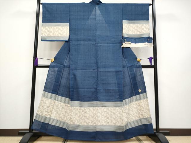 平和屋本店■極上 ジャパンオートクチュール 渡辺雪三郎 染織の名門 しょうざん 生紬 訪問着 単衣 青褐色 反端付き 逸品 未使用 CYAA3568s5