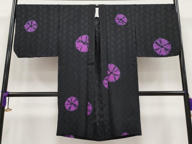 平和屋着物■極上　スリーシーズン　春夏秋　塵除け　長羽織　絞り　丸文　黒地　逸品　CYAA3583s5