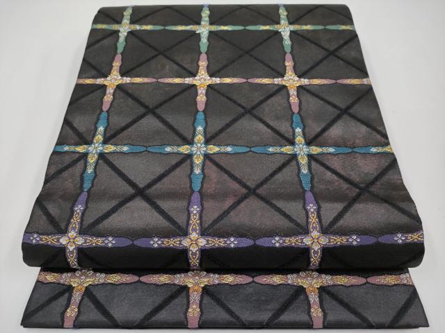 平和屋着物■極上　紋屋井関　御寮織　六通柄袋帯　天井草花文　黒地　金銀糸　逸品　CYAA3587s5