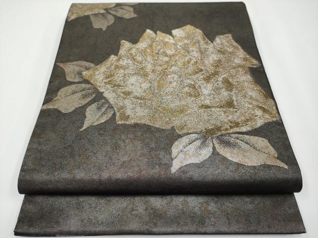 平和屋本店■極上　洛風林　工芸帯地　六通柄袋帯　バラ　黒地　金糸　逸品　CYAA3594s5