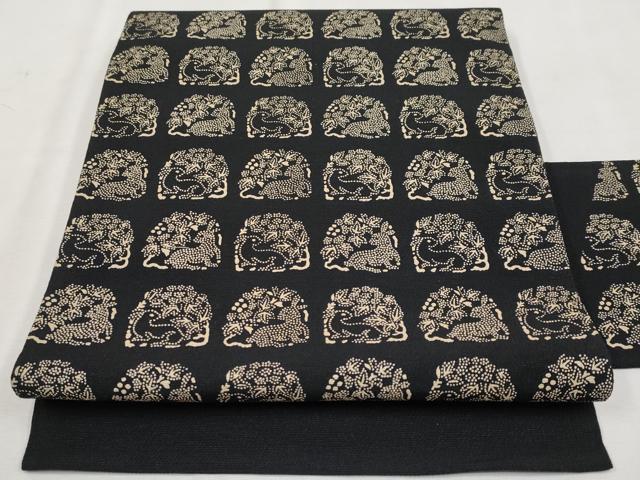 平和屋着物■極上　印傳　九寸名古屋帯　花兎　黒地　逸品　CYAA3600s5