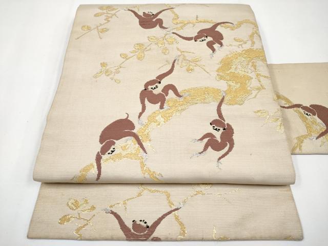 平和屋本店■極上　アンティーク　大正ロマン　九寸名古屋帯　唐織　テナガザル　金銀糸　逸品　CYAA3607s5