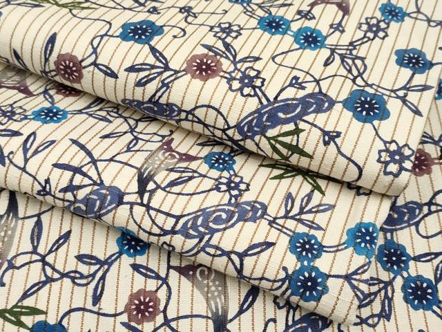 平和屋本店■極上　本場琉球紅型　紬　花唐草文　練色地　逸品　CYAA3617s5