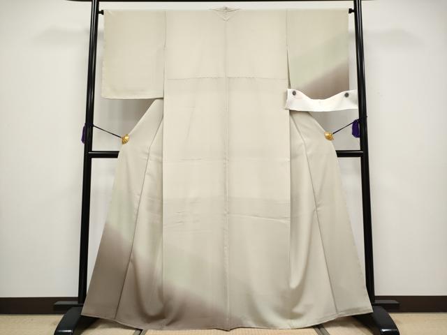 平和屋着物■極上　訪問着　江戸小紋　万筋　白×空五倍子色　暈し染め　反端付き　逸品　未使用　CYAA3627s5